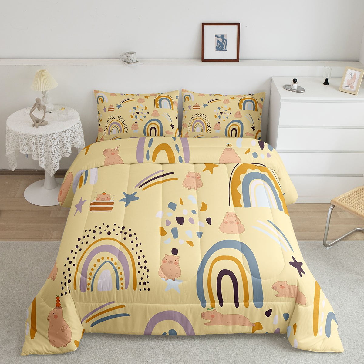 YST Kids Capybara Bedding Full Size Rainbow Decor Comforter Set Kawaii ...