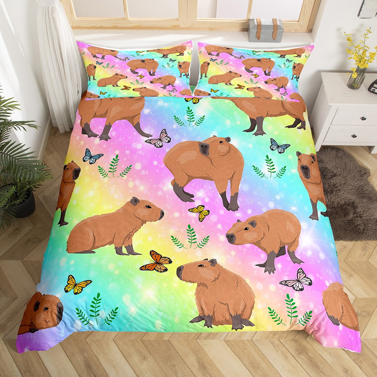 YST Kids Capybara Bedding Sets Queen Psychedelic Rainbow Comforter ...