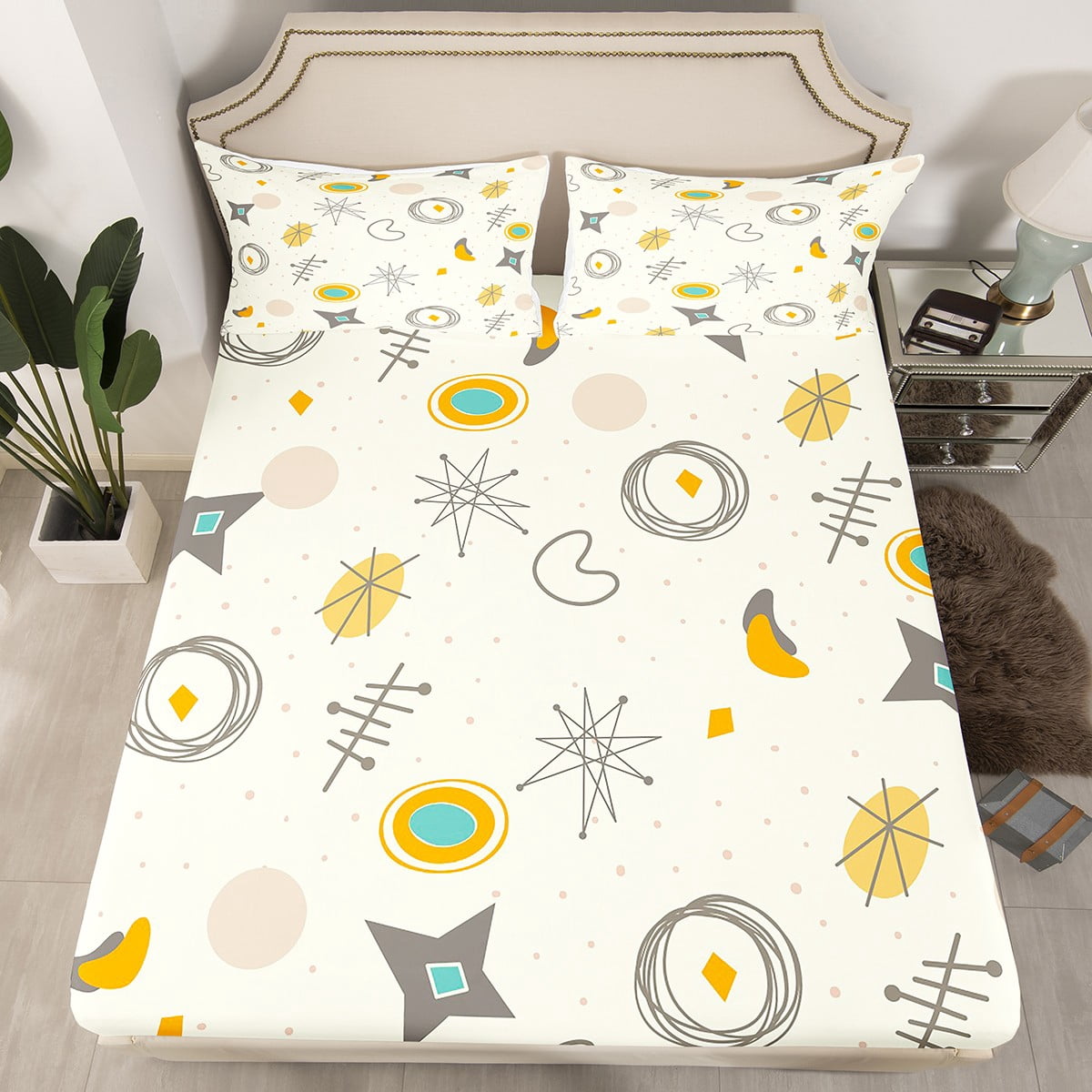 YST Kids Cartoon Atomic Bed Sheets Modern Mid Century Fitted Sheet Twin ...