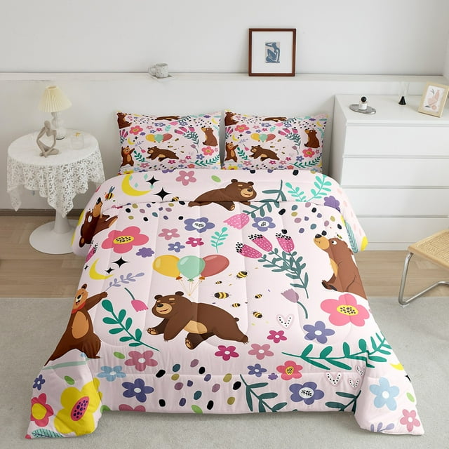 YST Kids Cartoon Bear Comforter Queen Bedding Sets for Girls Farm Style ...