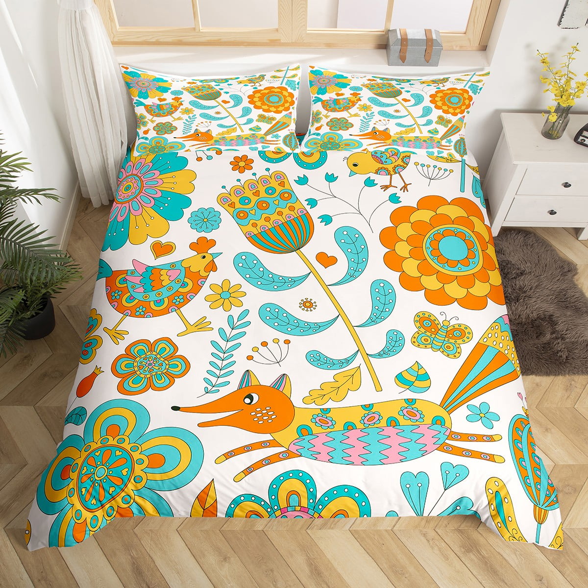 YST Kids Cartoon Bedding Sets Full for Boys Girls Cute Fox Chicken Bird ...