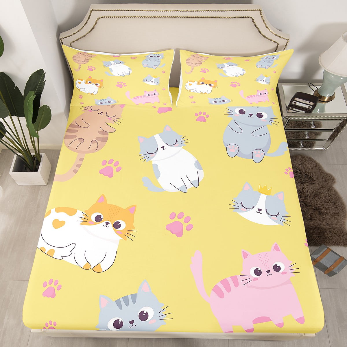 Erosebridal Cartoon Cat Bed Sheets Deep Pocket Full Size Colorful Cats ...