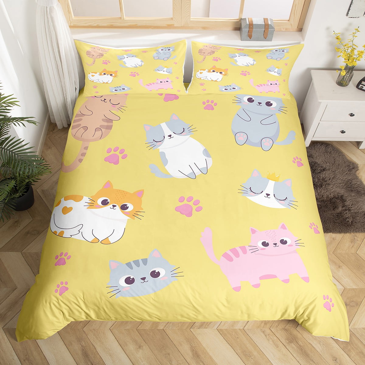 Erosebridal Cartoon Cat Comforter Cover Set Twin Size Colorful Cats ...