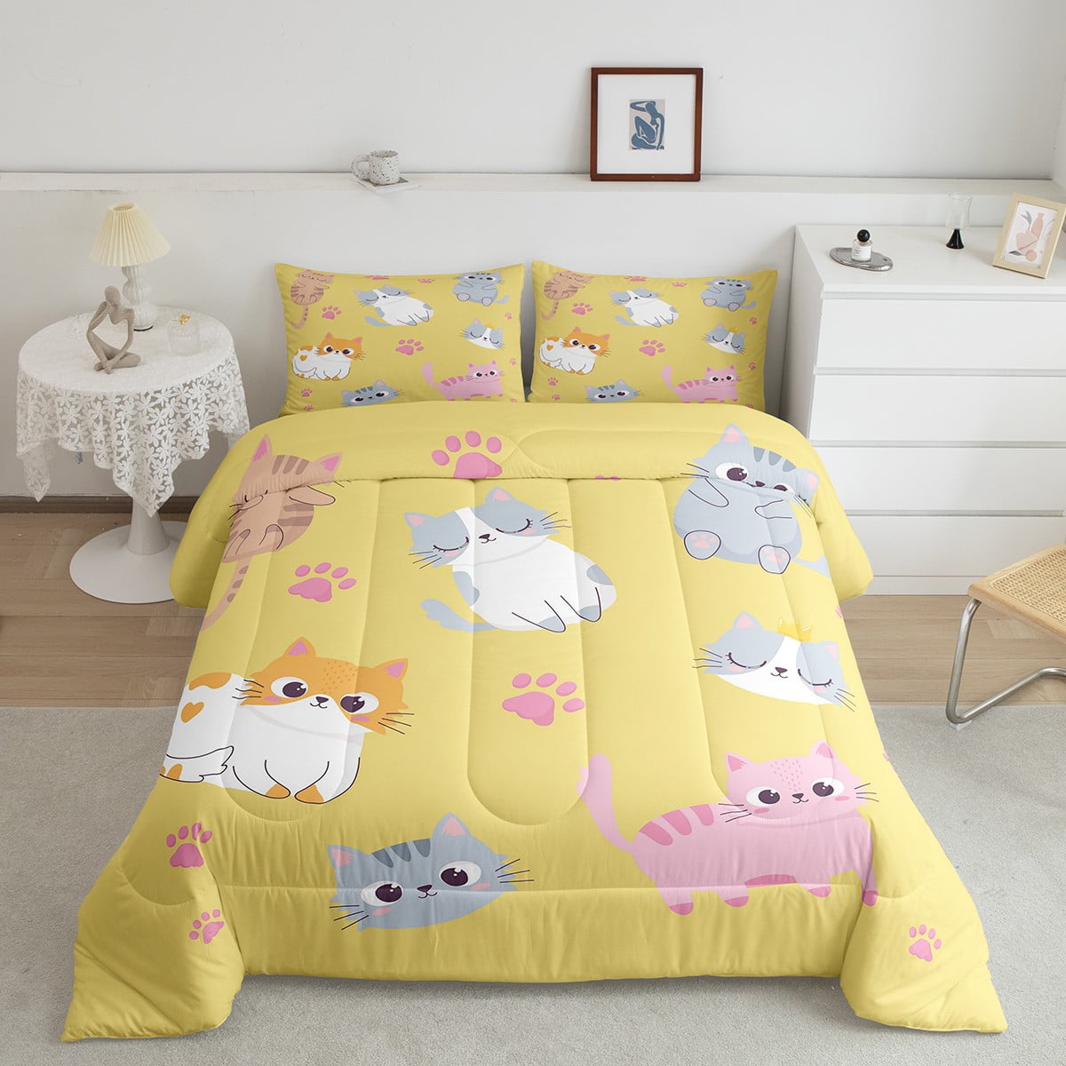 Cartoon Cat Comforter Set King Size Colorful Cats Bedding Set Teen Cute ...