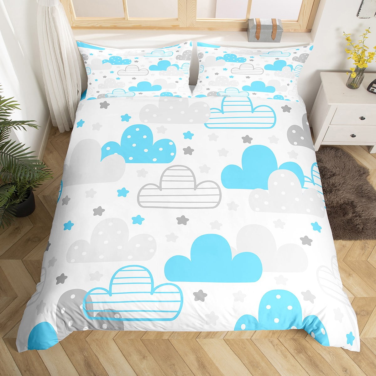 Erosebridal Cartoon Cloud Bedding Sets Twin 2 Piece Cute Stars Duvet Cover Unicorn Theme Polka ...