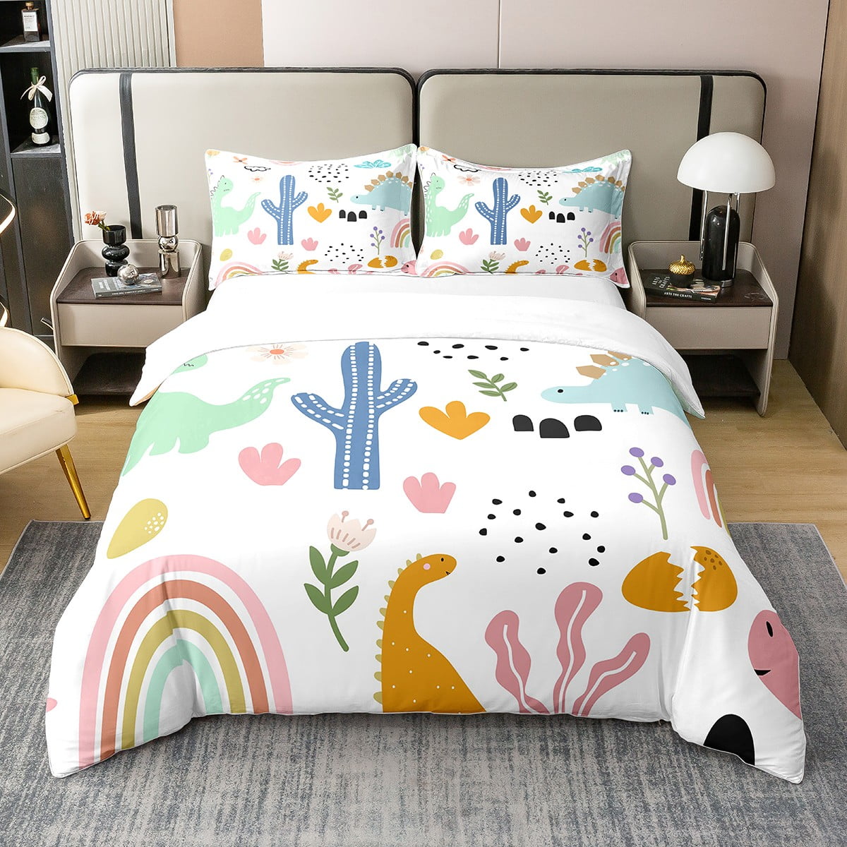 Erosebridal Cartoon Dinosaur Queen 100% Cotton Duvet Cover Cactus Print ...