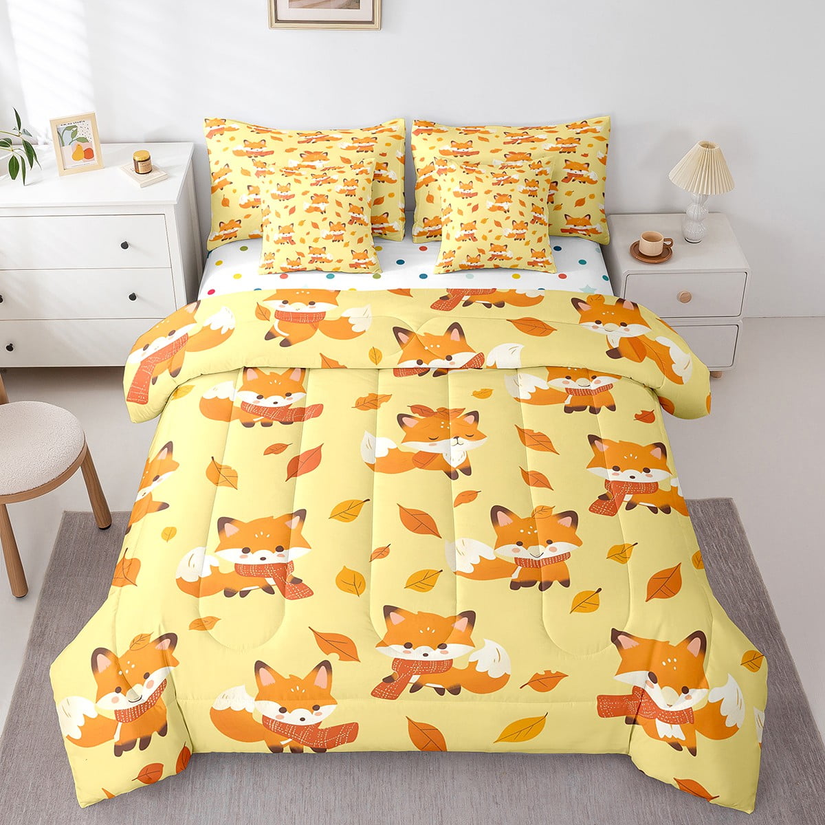 Cartoon Fox 7 Piece Bed In A Bag Full Cute Woodland Animal Bedding Set ...