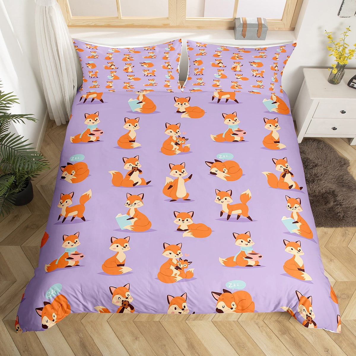 Erosebridal Cartoon Fox Duvet Cover,Woodland Animal Comforter Cover ...