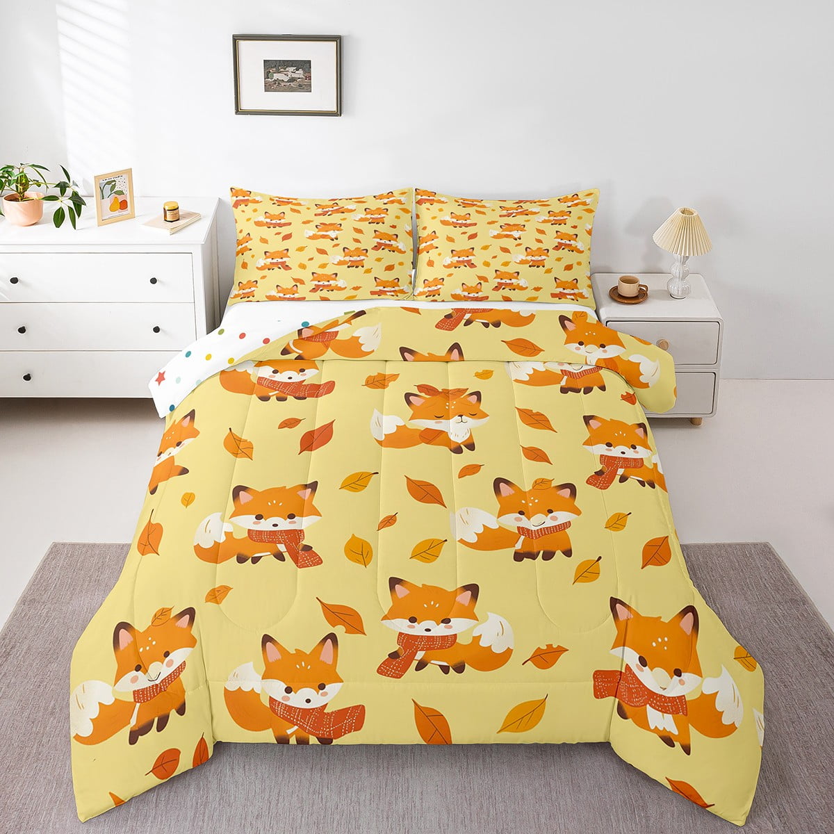 YST Kids Cartoon Fox Quilt Comforter Queen Cute Woodland Animal Bedding ...