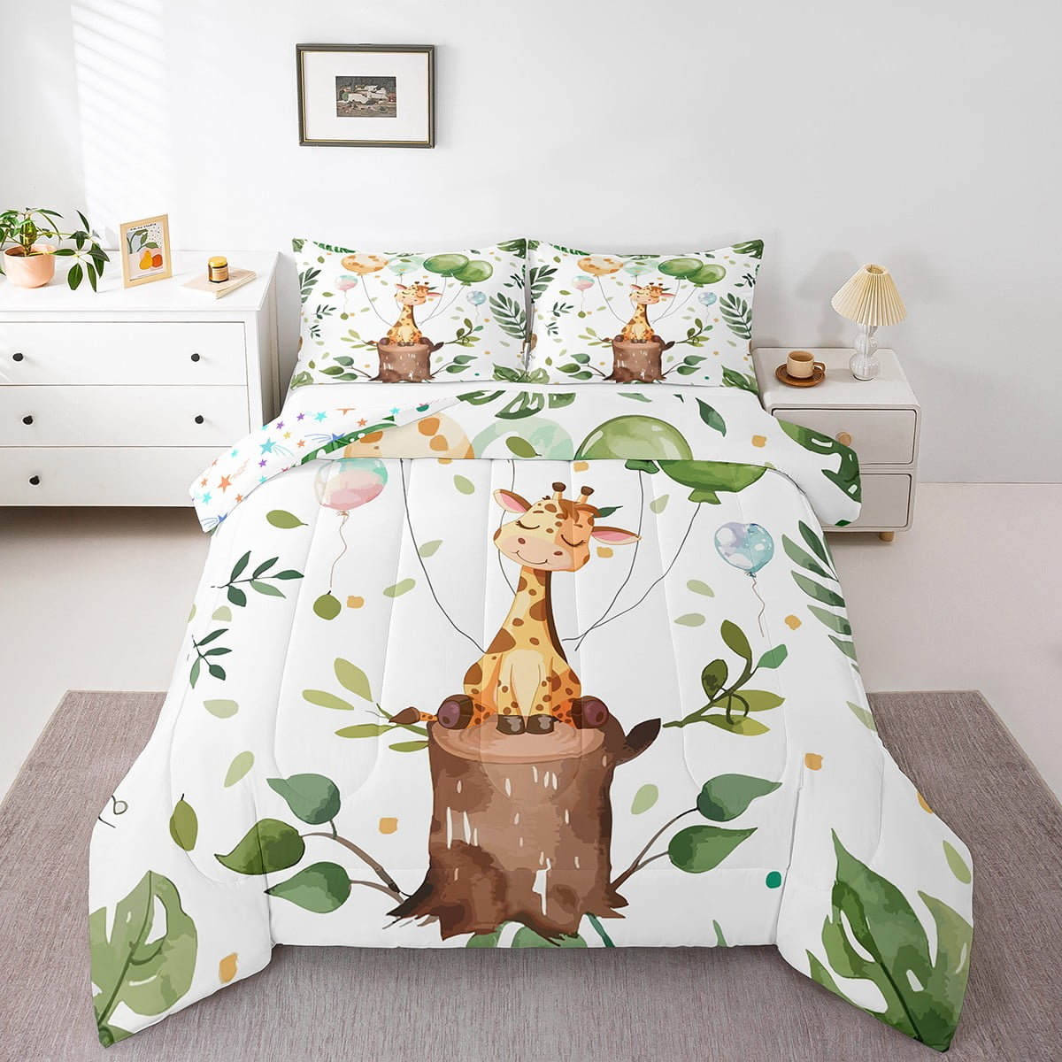 Cartoon Giraffe Bedding Set Cute Zoo Animal Comforter Set Full ...