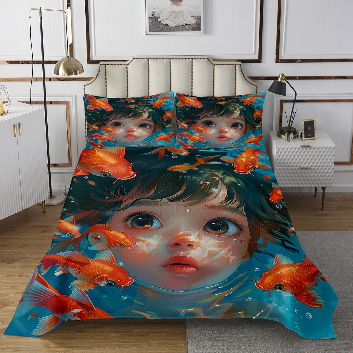 Cartoon Quilt Set King Goldfish Coverlet Set Kawaii Room Decor, Cute ...