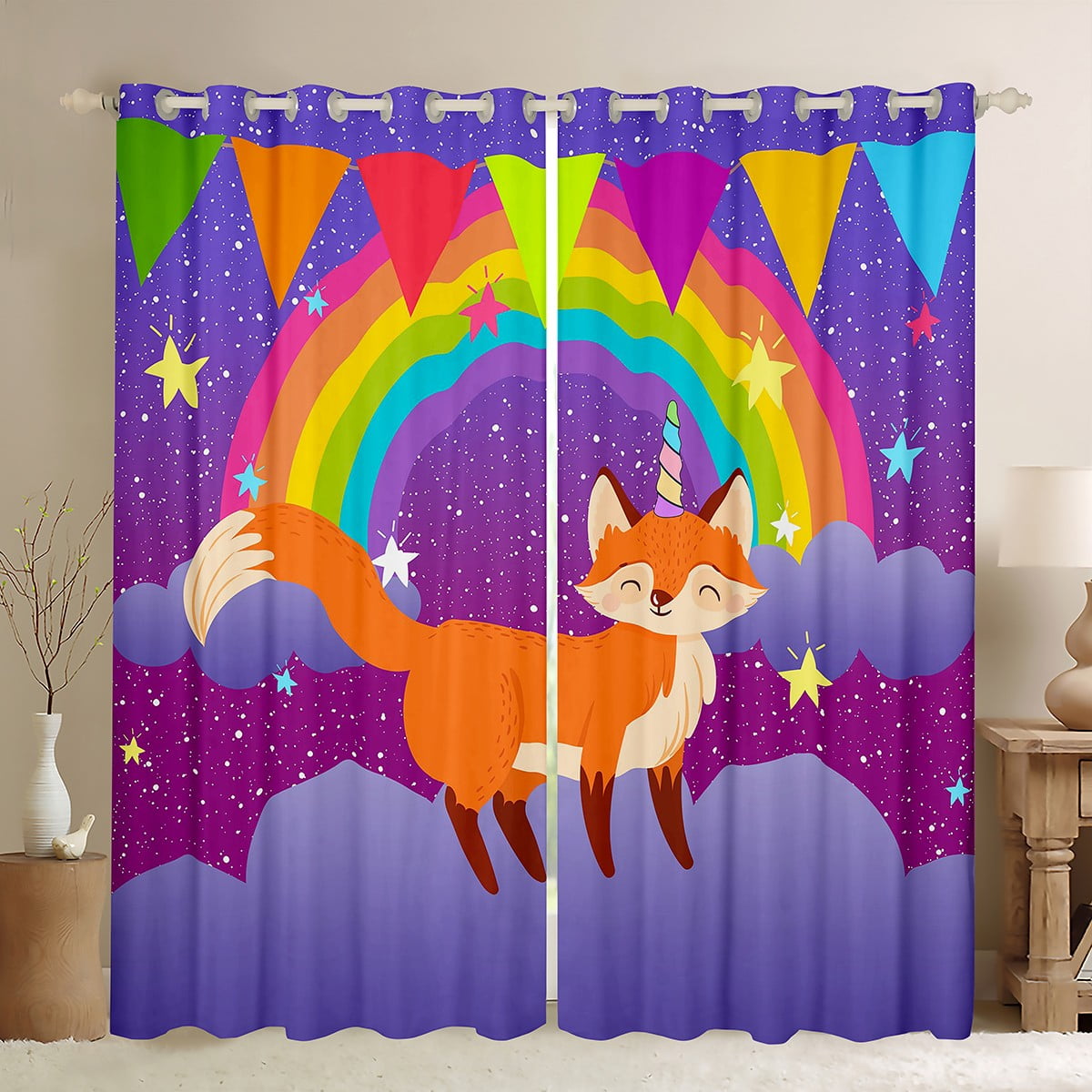 YST Kids Cartoon Kawaii Galaxy Stars Fantasy Blackout Curtains Girls ...
