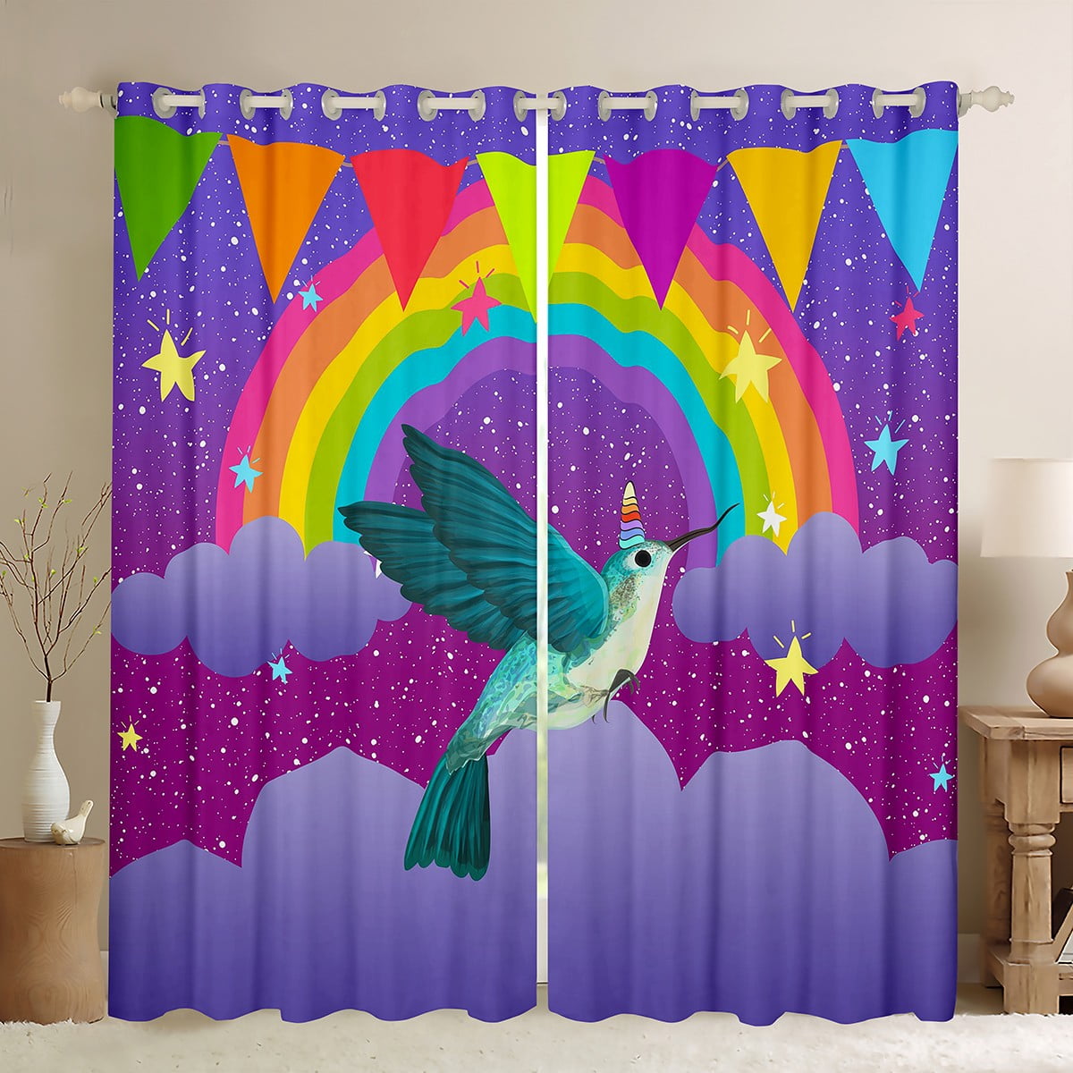 Cartoon Kawaii Galaxy Stars Fantasy Curtains 30%-50% Blackout Curtains ...