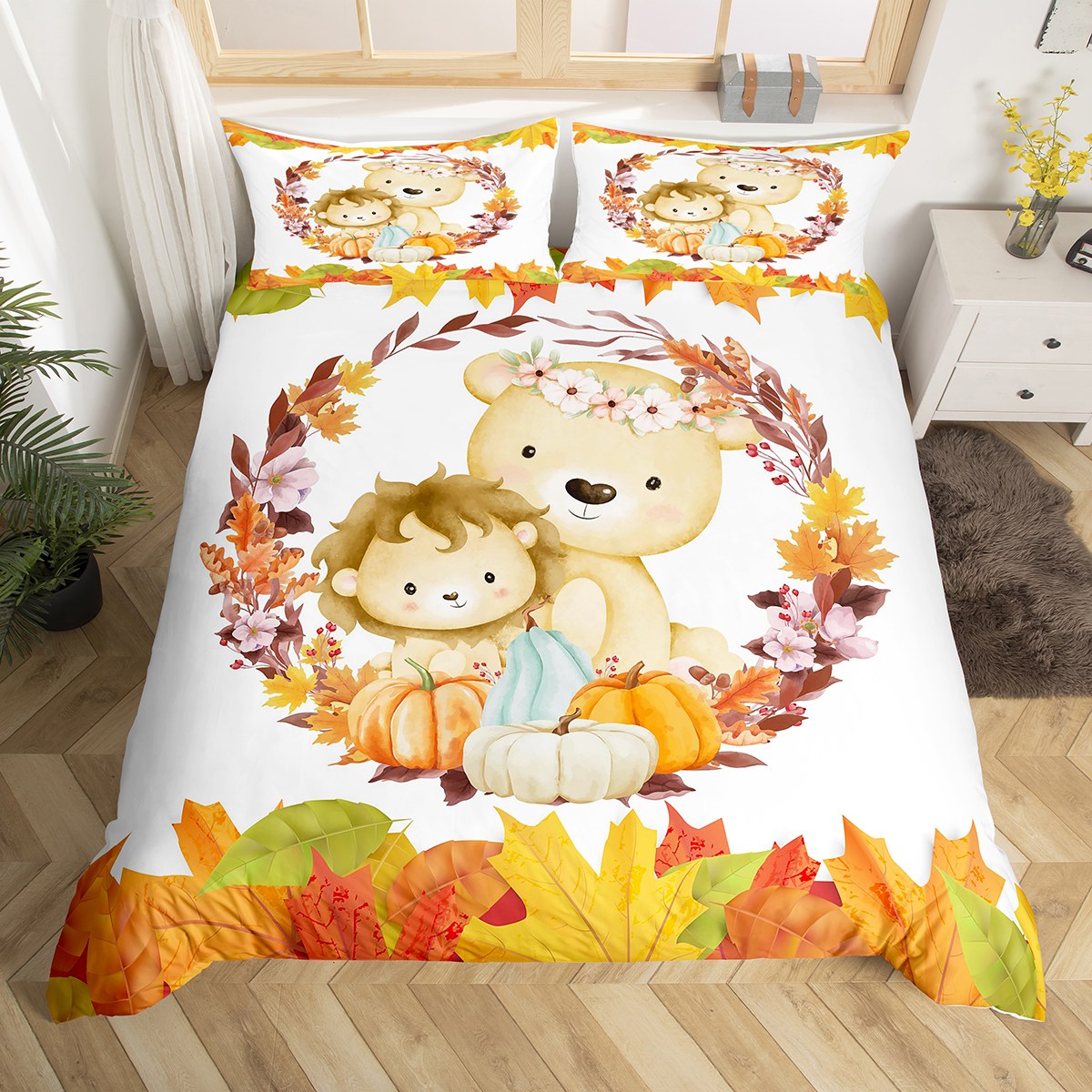 YST Kids Cartoon Lion Comforter Cover Fall Bedding Sets Queen Harvest ...