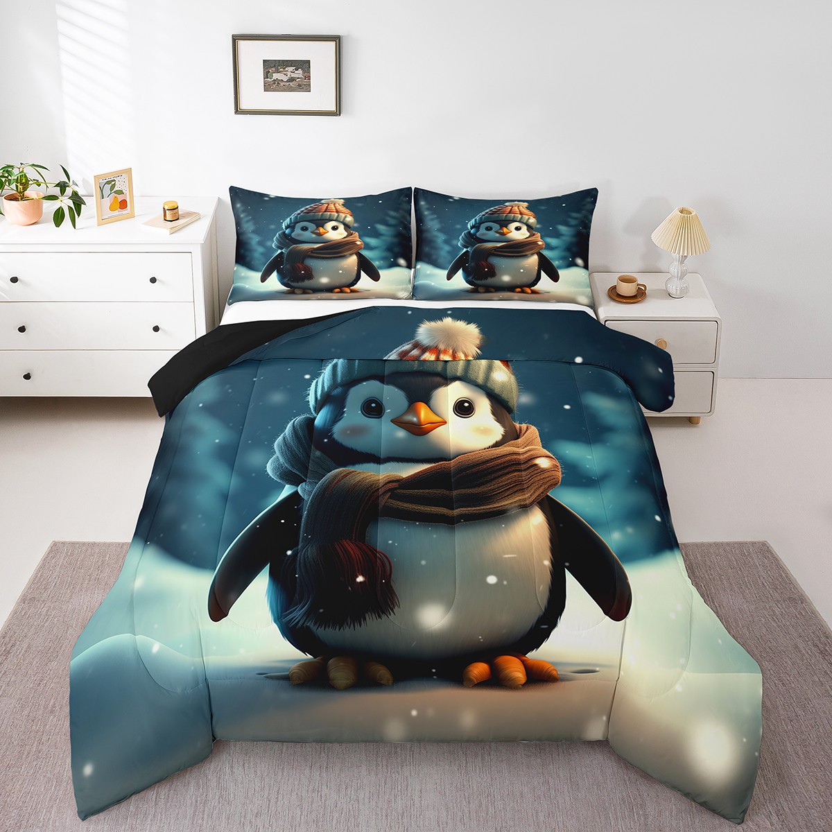 Cartoon Penguin Bedding Queen Size,Cute Animal Duvet Insert for Home ...