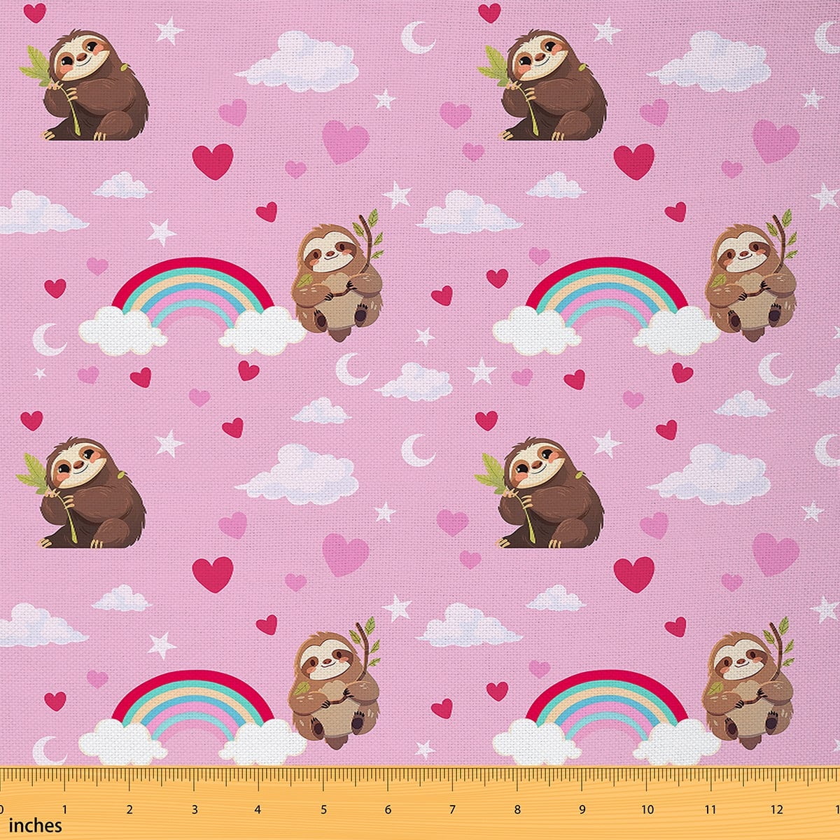 Kids Cartoon Sloth Fabric by The Yard,Girly Rainbow Animal Upholstery ...