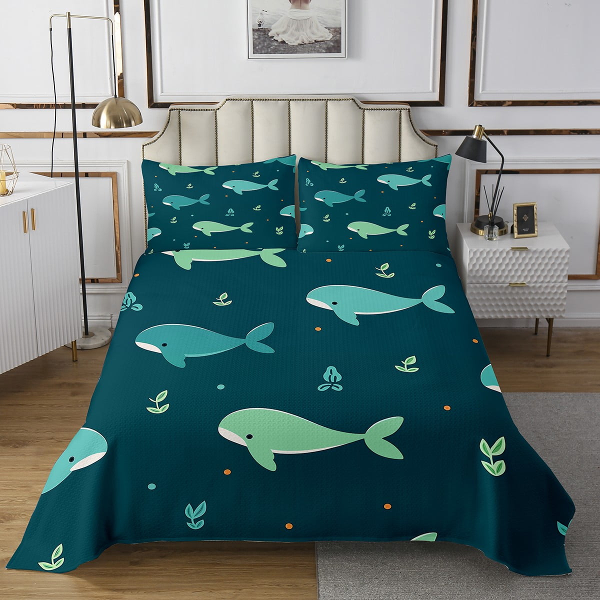 YST Kids Cartoon Whale King Bedspread Set Cute Fish Quilt Set for Boys ...
