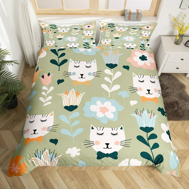 YST Kids Cat Bedding Set Twin Size,Cartoon Cat Duvet Cover for Girls ...