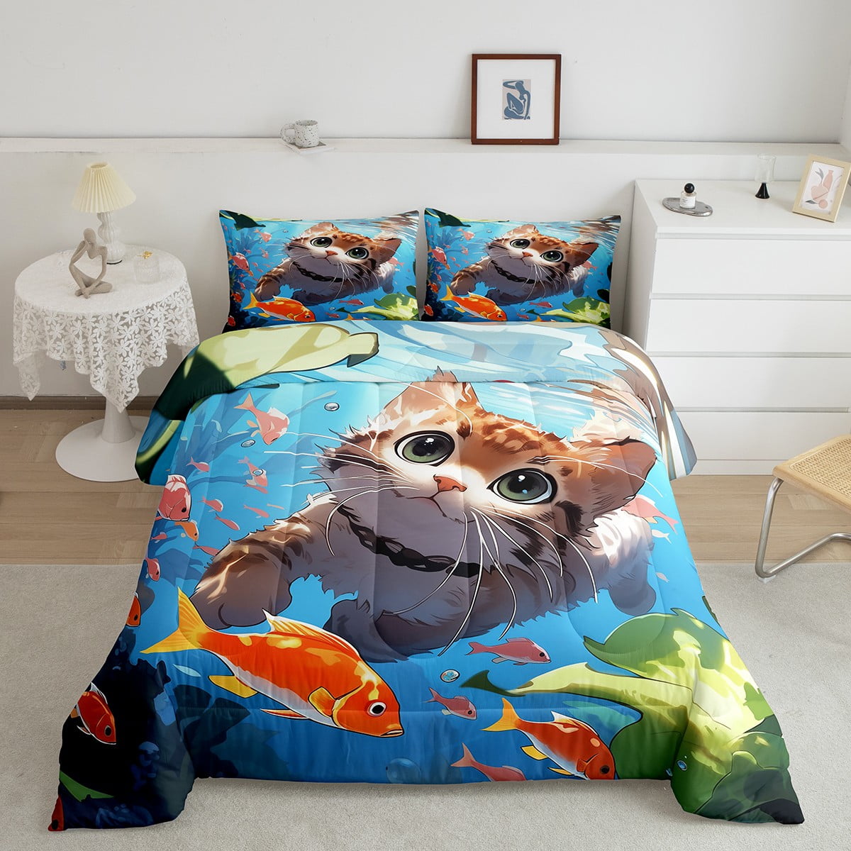 YST Kids Cat Bedding Set Twin Size, Cute Animal Comforter Set ...