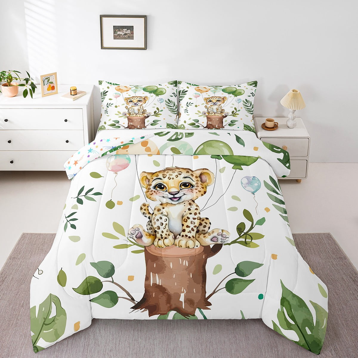 YST Kids Cheetah Comforter Sets Twin Cute Leopard Print Bedding Set For ...
