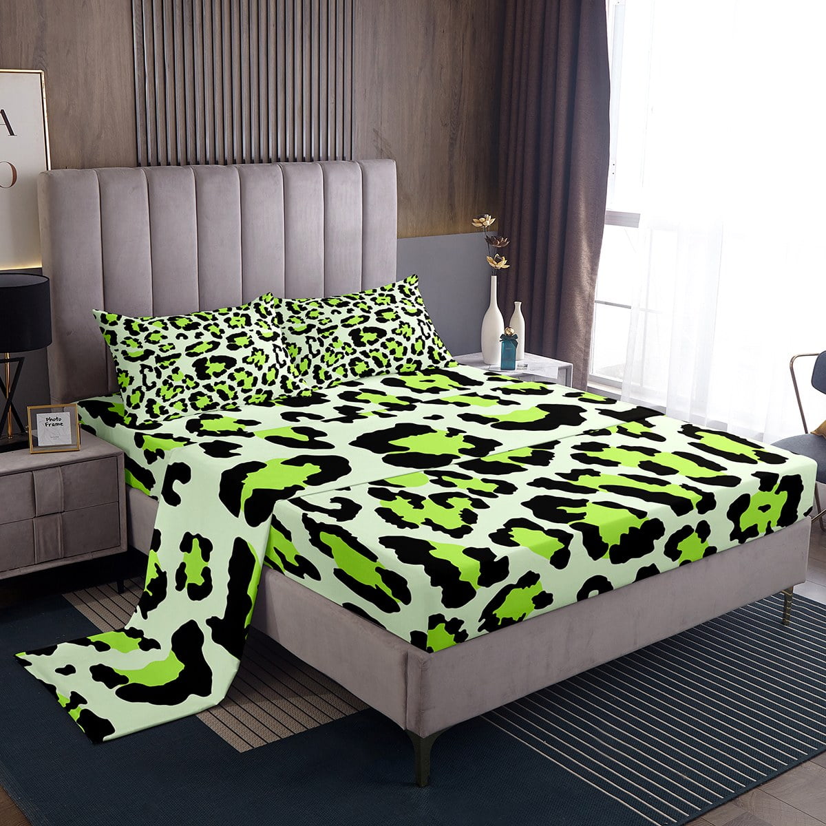 Erosebridal Cheetah Print Bed Set Green Leopard Print Bed Sheets Set ...