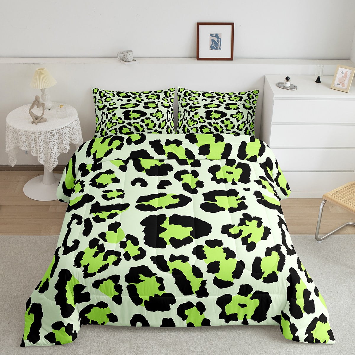 YST Kids Cheetah Print Bedding Set Queen Green Leopard Print Comforter ...