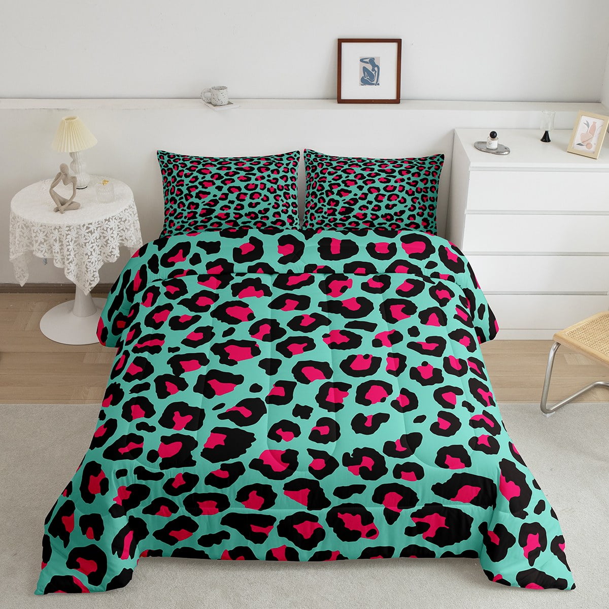 YST Kids Cheetah Print Comforter King Turqoise Red Leopard Print ...