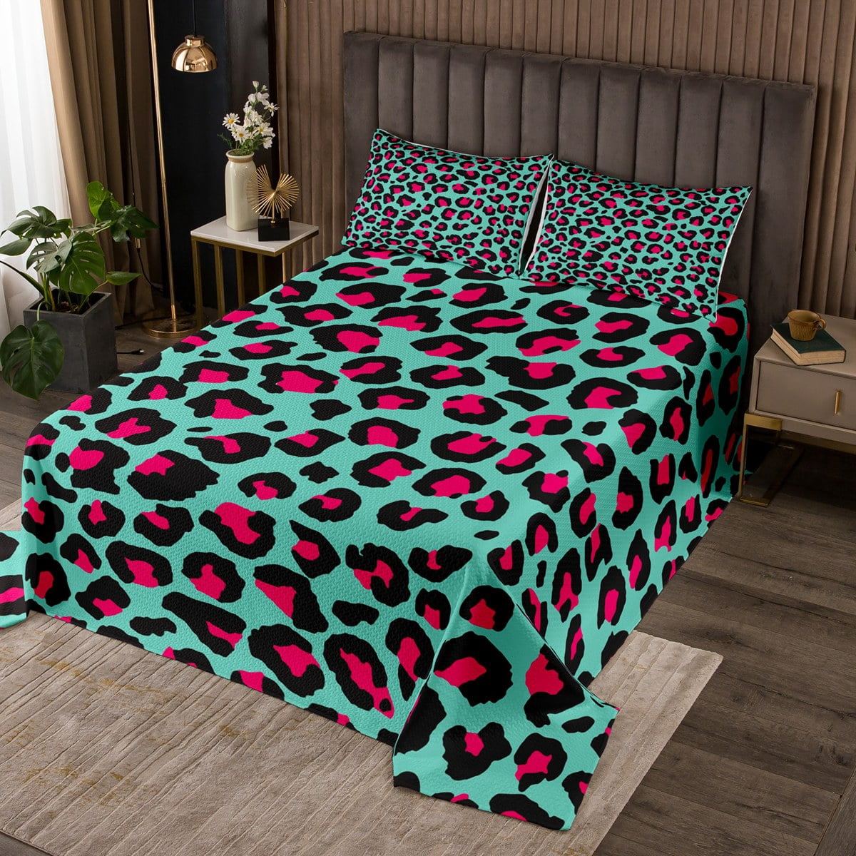 YST Kids Cheetah Print Coverlet Queen Size Turqoise Red Leopard Print ...