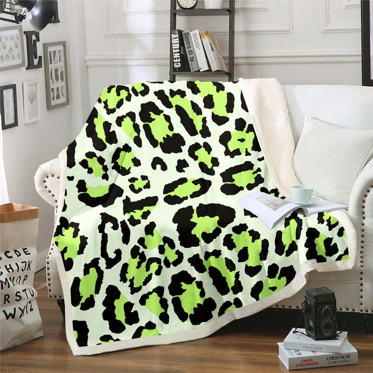 YST Kids Cheetah Print Fleece Blanket Green Leopard Print Sherpa ...