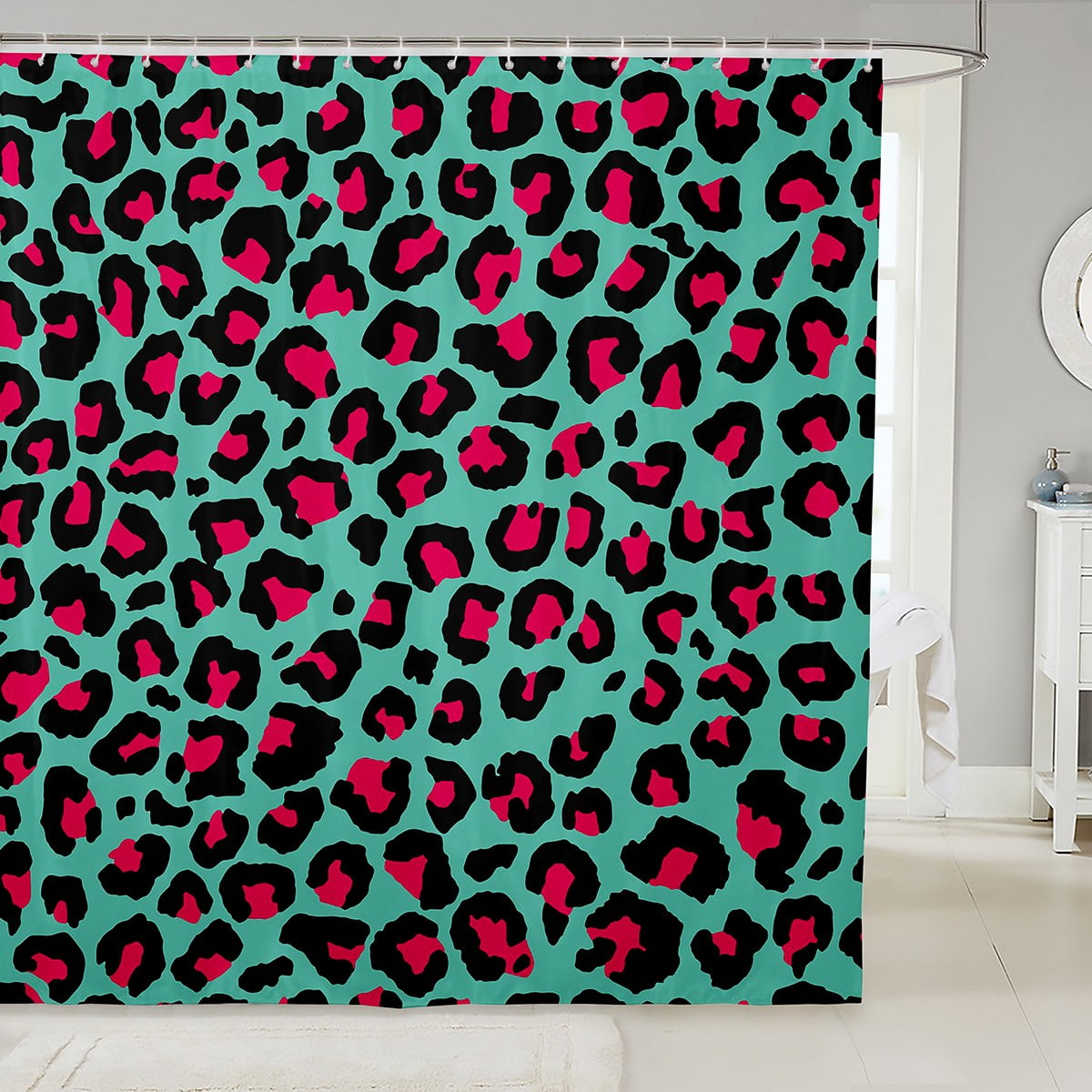 YST Kids Cheetah Print Shower Curtain Turqoise Red Leopard Print ...