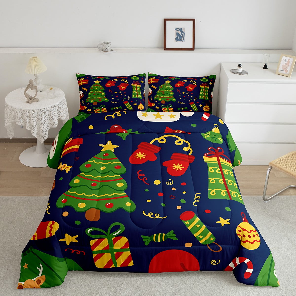Christmas Comforter Set Twin,Merry Christmas Themed Bedding ,Xmas Tree ...