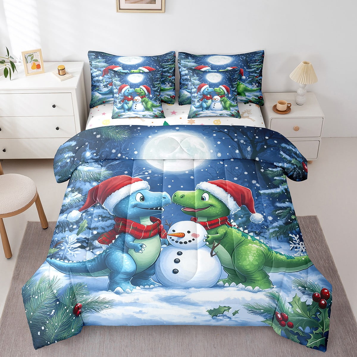 YST Kids Christmas Dinosaur Twin Comforter Set 7 Piece Boys Christmas ...