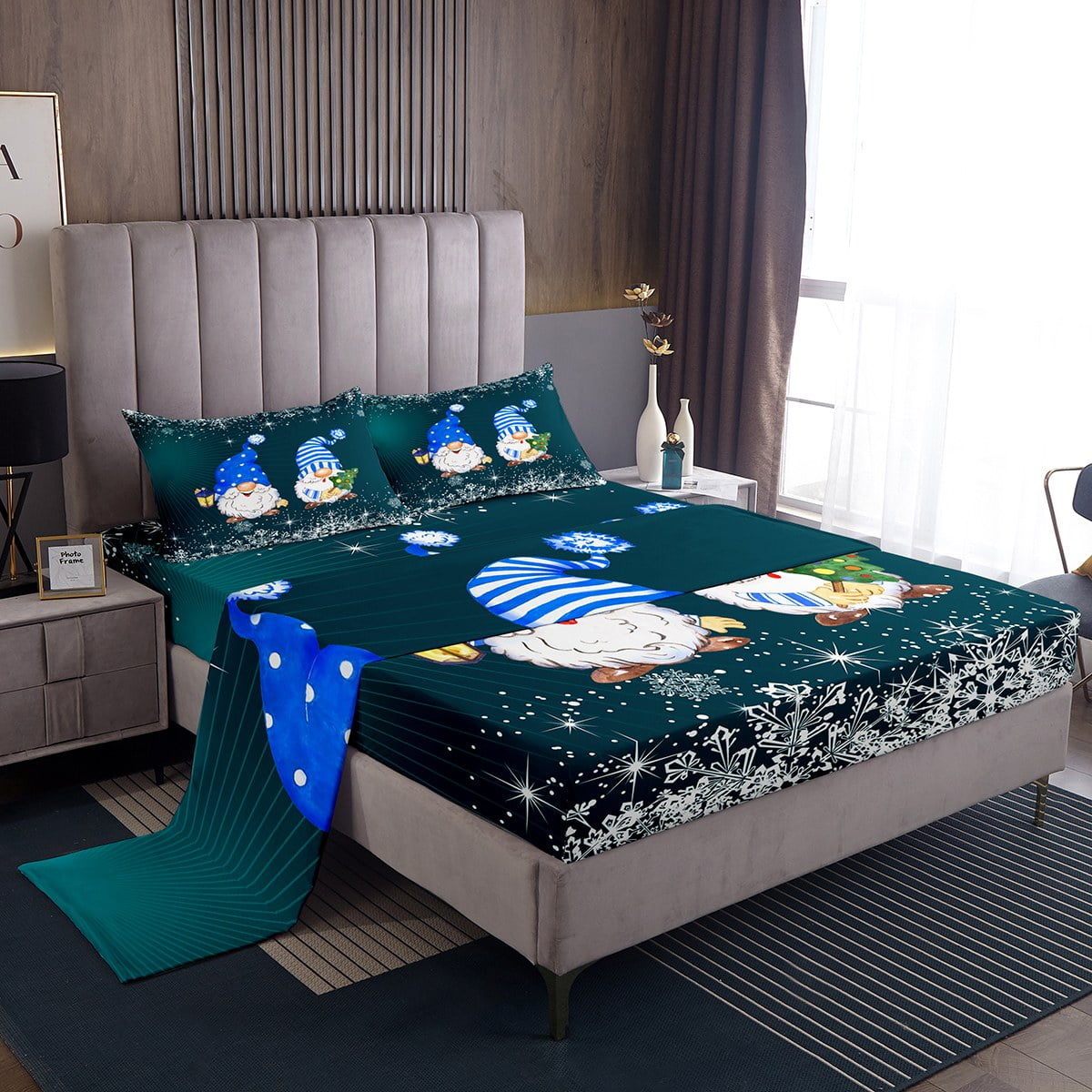 Erosebridal Christmas Queen Bed Sheets Set Cute Gnome Christmas Tree ...