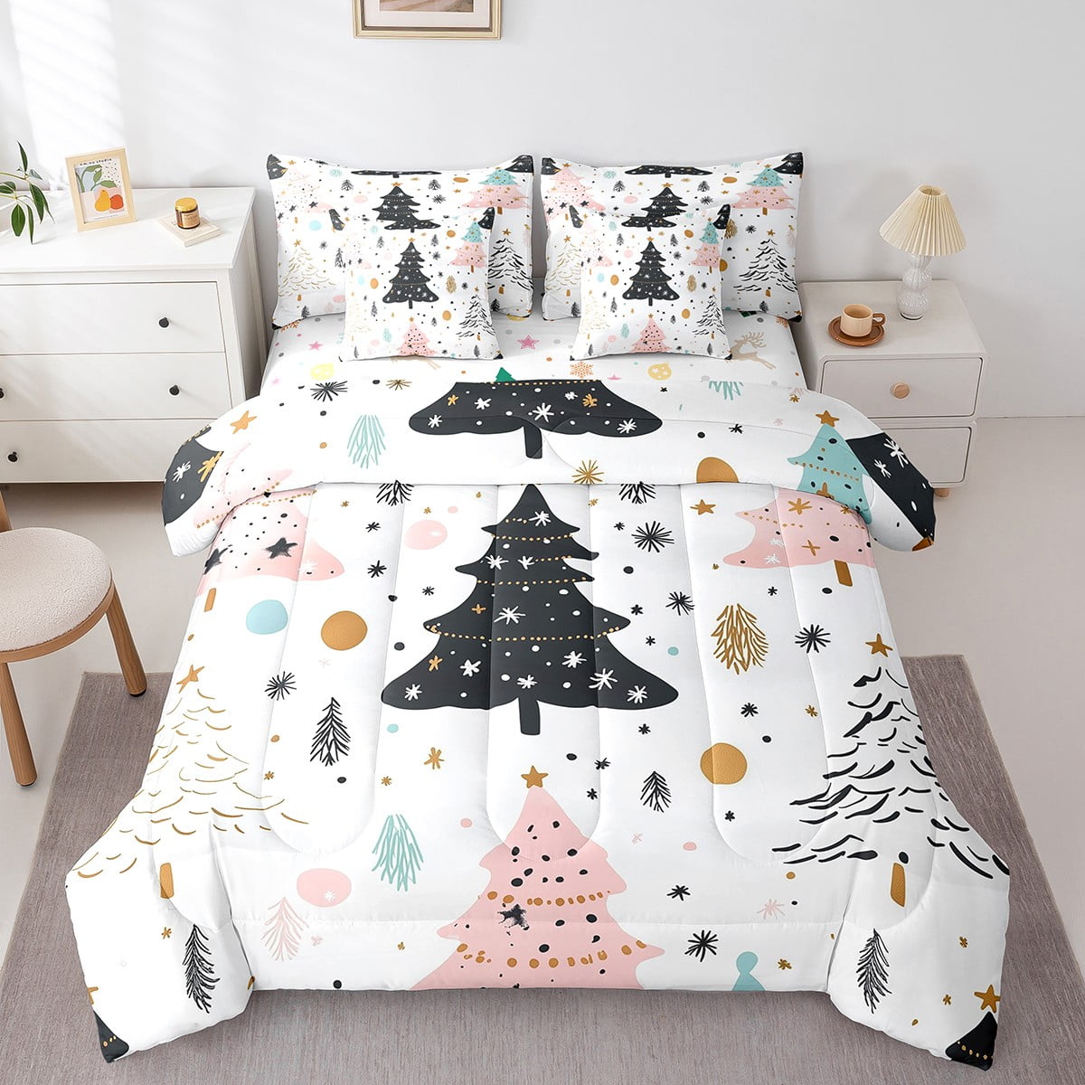 YST Kids Christmas Tree Queen Comforter Set 7 Piece Girls Boys Cute ...