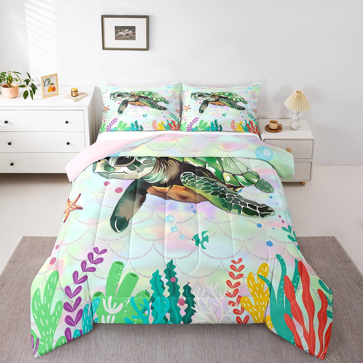 YST Kids Comforter Set Mermaid Scale Turtle Printed Bedding Sets for ...