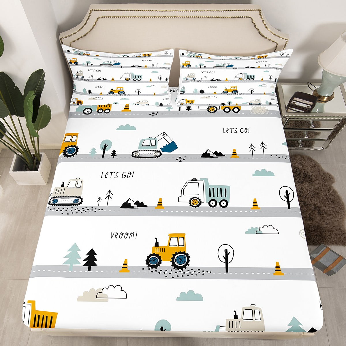 Erosebridal Construction Bed Sheets Excavator Truck Bedding Sets Queen ...