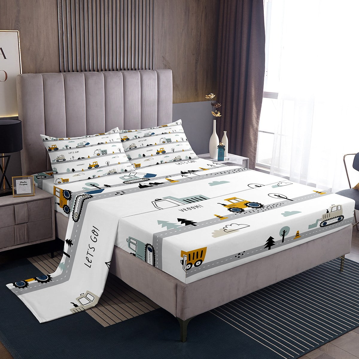 Erosebridal Construction Bed Sheets Excavator Truck Sheet Set King ...