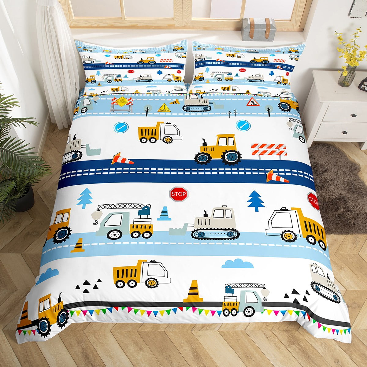 Erosebridal Construction Bedding Set Twin Truck Comforter Cover Cartoon ...