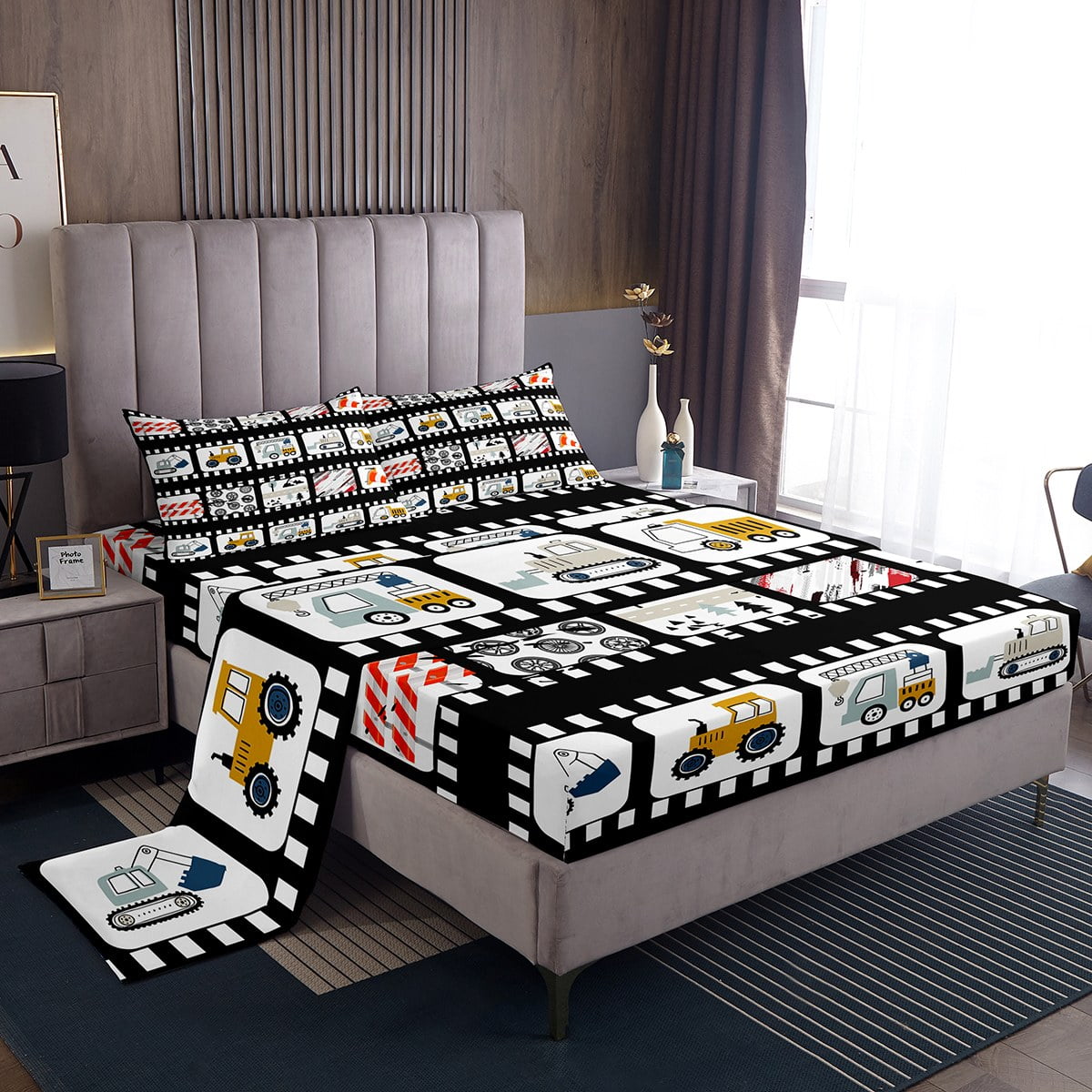 Construction Sheet Set Full Truck Tractor Bed Sheets ,Cartoon Excavator ...