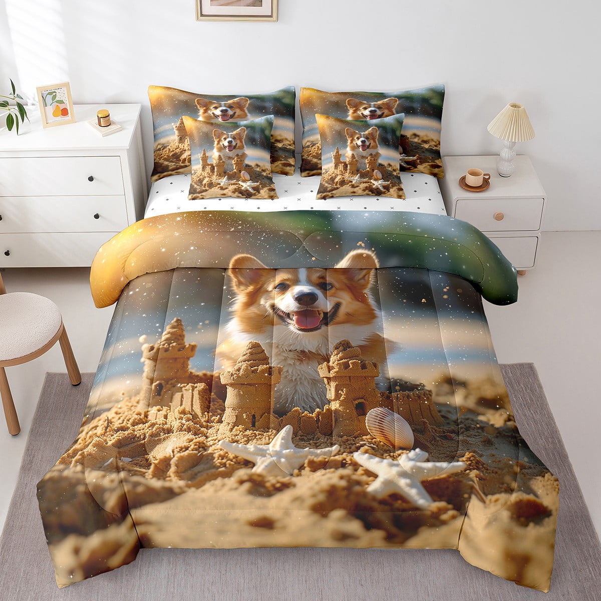 Erosebridal Corgi Comforter Set Queen 7 Piece,Cute Dog Animal Print ...