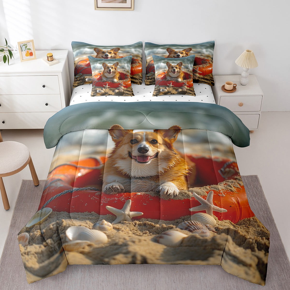 YST Kids Corgi Twin Comforter Set with Sheets 7 Piece,Funny Dog Animal ...