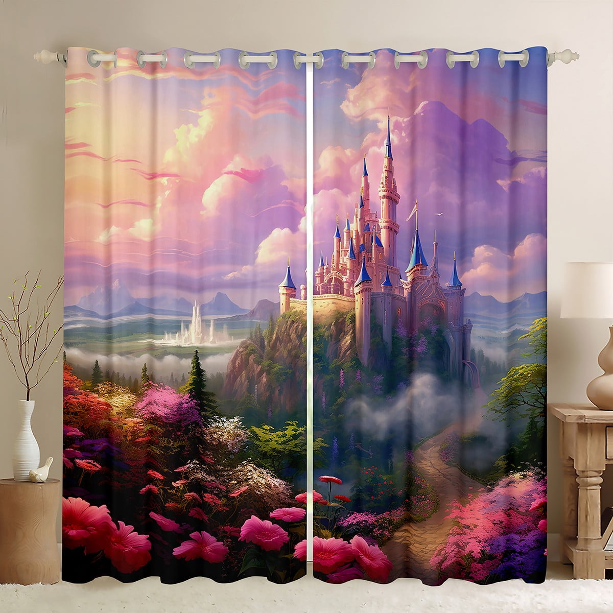YST Kids Curtains for Girls Pink Purple Princess Blackout Curtains ...
