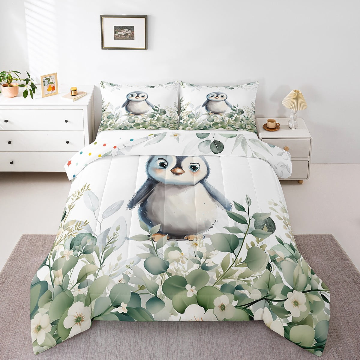 Erosebridal Cute Animal King Size Comforter Set Cartoon Penguin Bedding ...