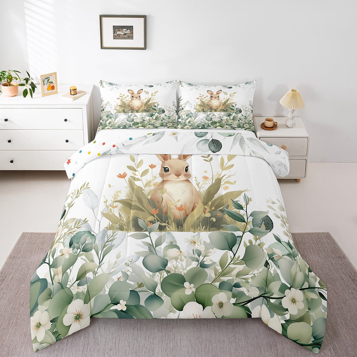 Cute Animal Twin Comforter Set Cartoon Rabbit Bedding Set Twin, Spring ...