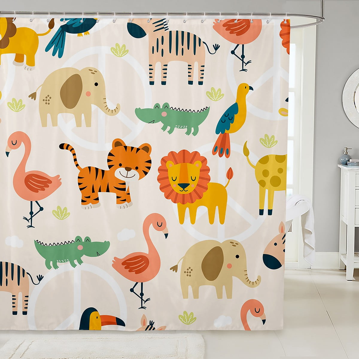 YST Kids Cute Animals Fabric Shower Curtain Cartoon Lion Giraffe ...