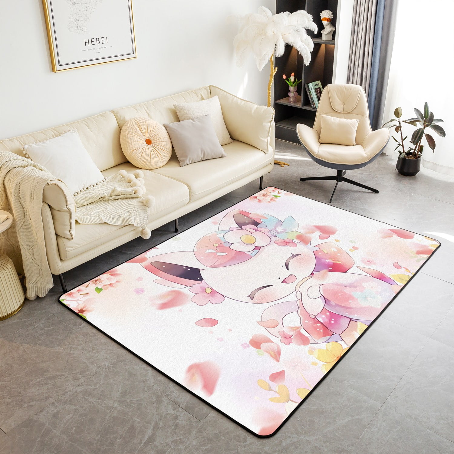 Erosebridal Cute Area Rug Cartoon Kitten Carpet 5x7 for Bedside ...