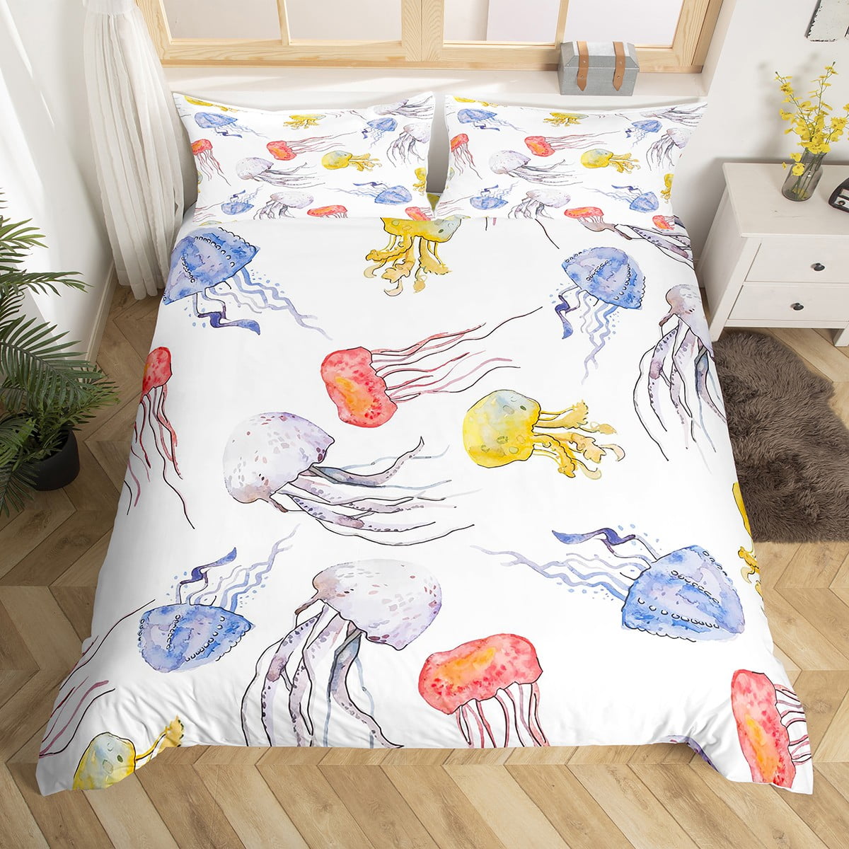 YST Kids Cute Cartoon Bed Set Jellyfish Duvet Cover, Rainbow Jellyfish ...