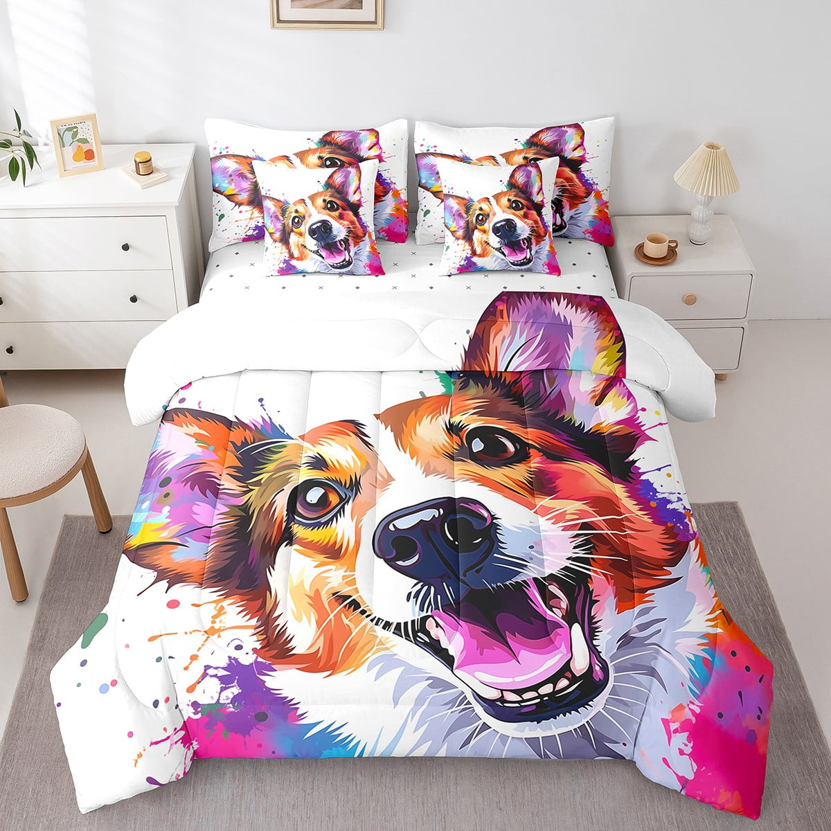 YST Kids Cute Corgi Bed In A Bag 7-Piece Kawaii Dog Pet Full Size ...