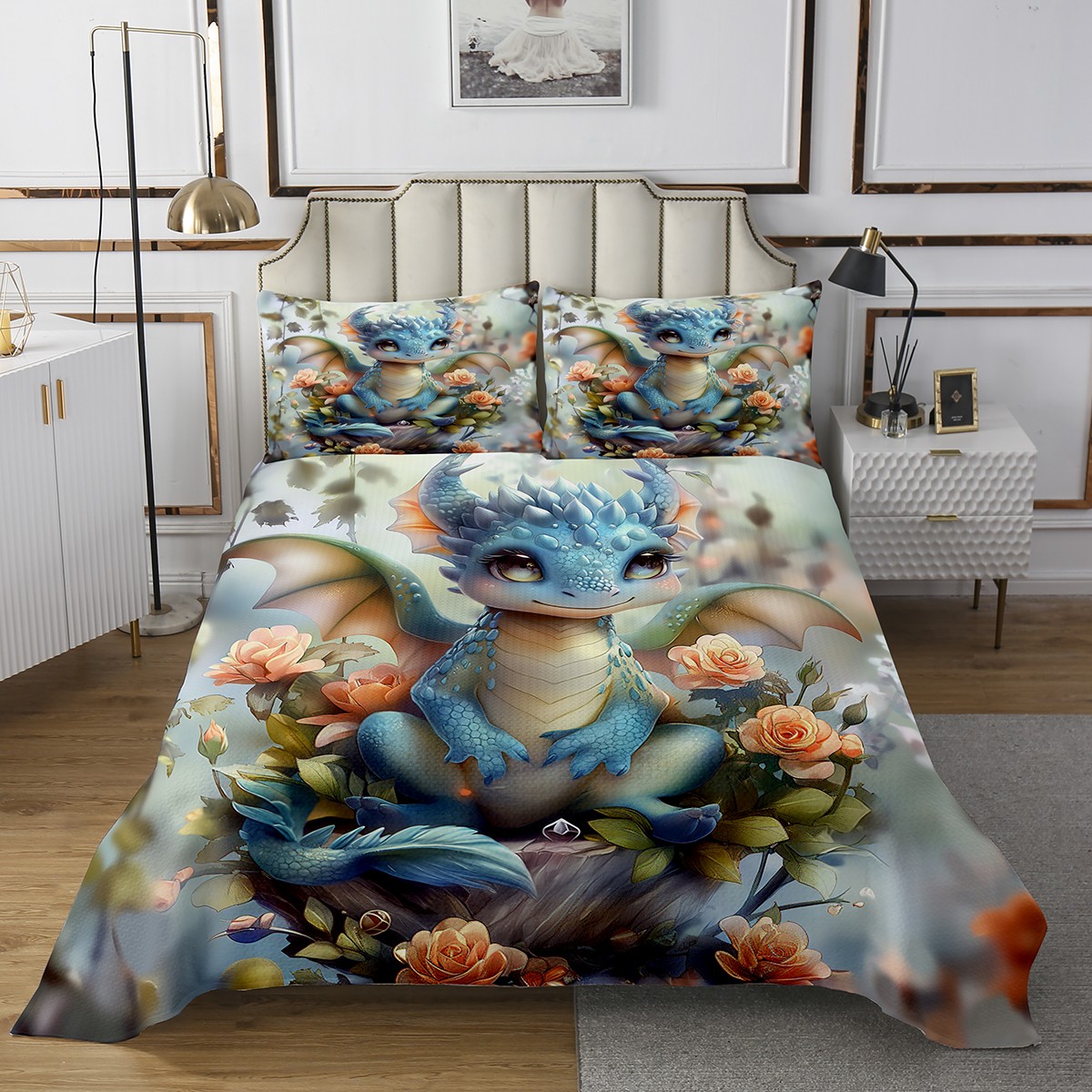 YST Kids Cute Dragon Bedspread Set Queen Boys Girls Cartoon Dragon ...
