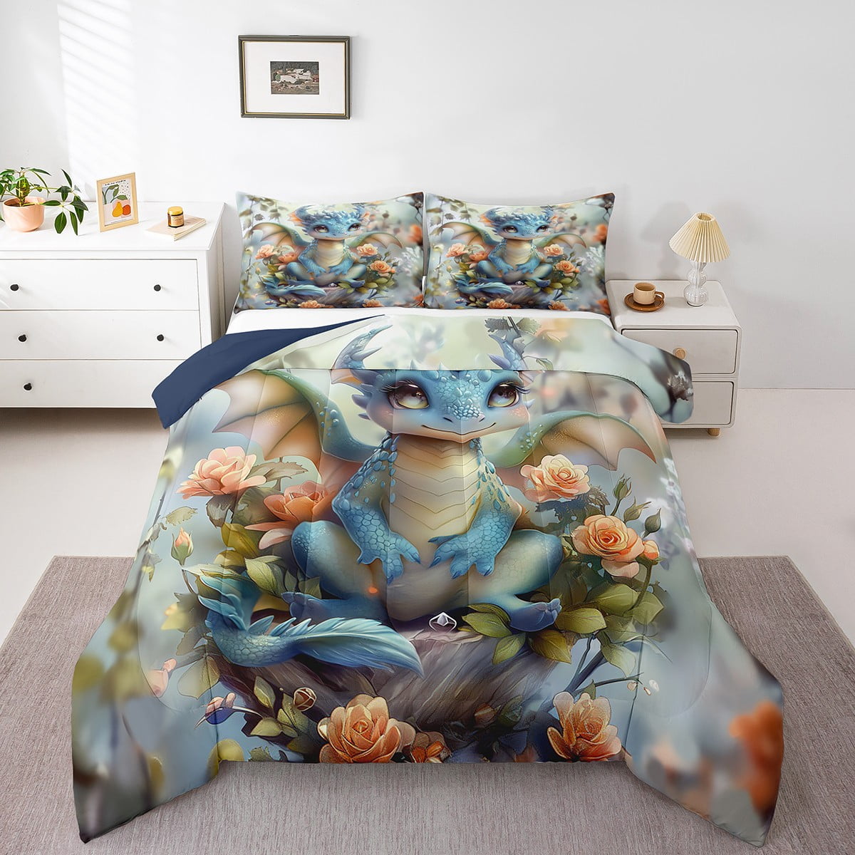 Erosebridal Cute Dragon Comforter Set Queen Cartoon Dragon Bedding Set ...